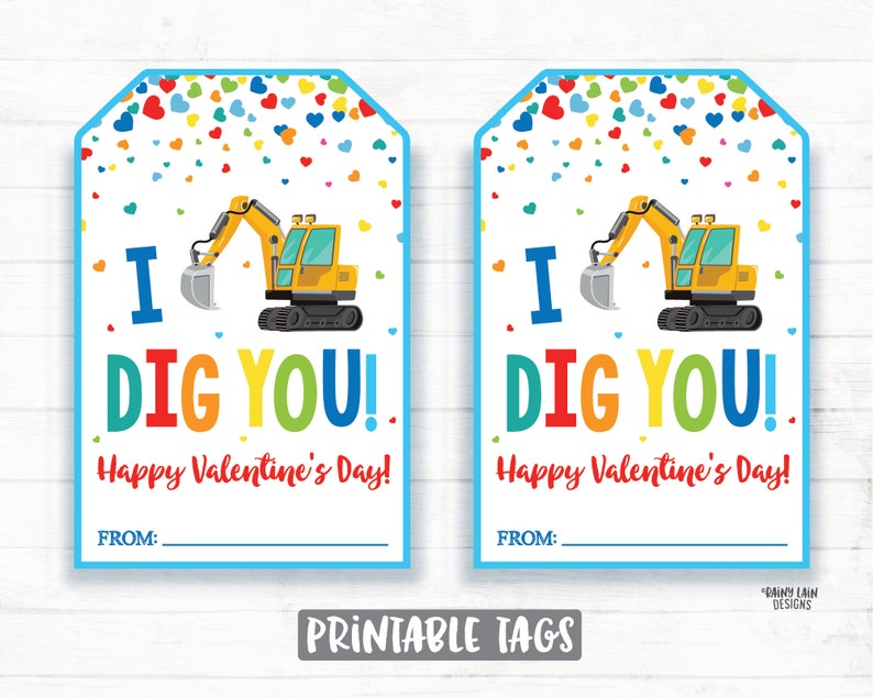 I Dig You Valentine Tag Digger Valentine Construction | Etsy