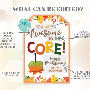 Awesome to the Core Thanksgiving Tag Candy Apple Caramel Fall Gift ...