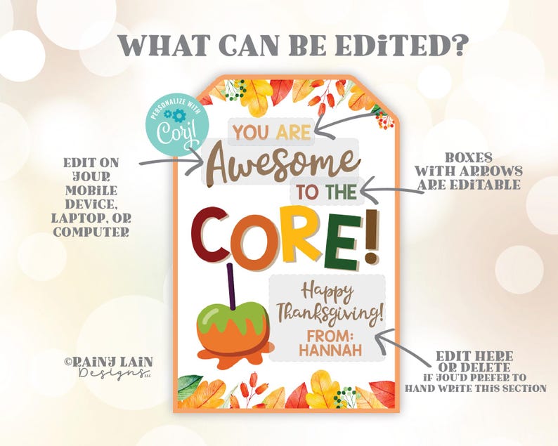 Awesome to the Core Thanksgiving Tag Candy Apple Caramel Fall Gift ...