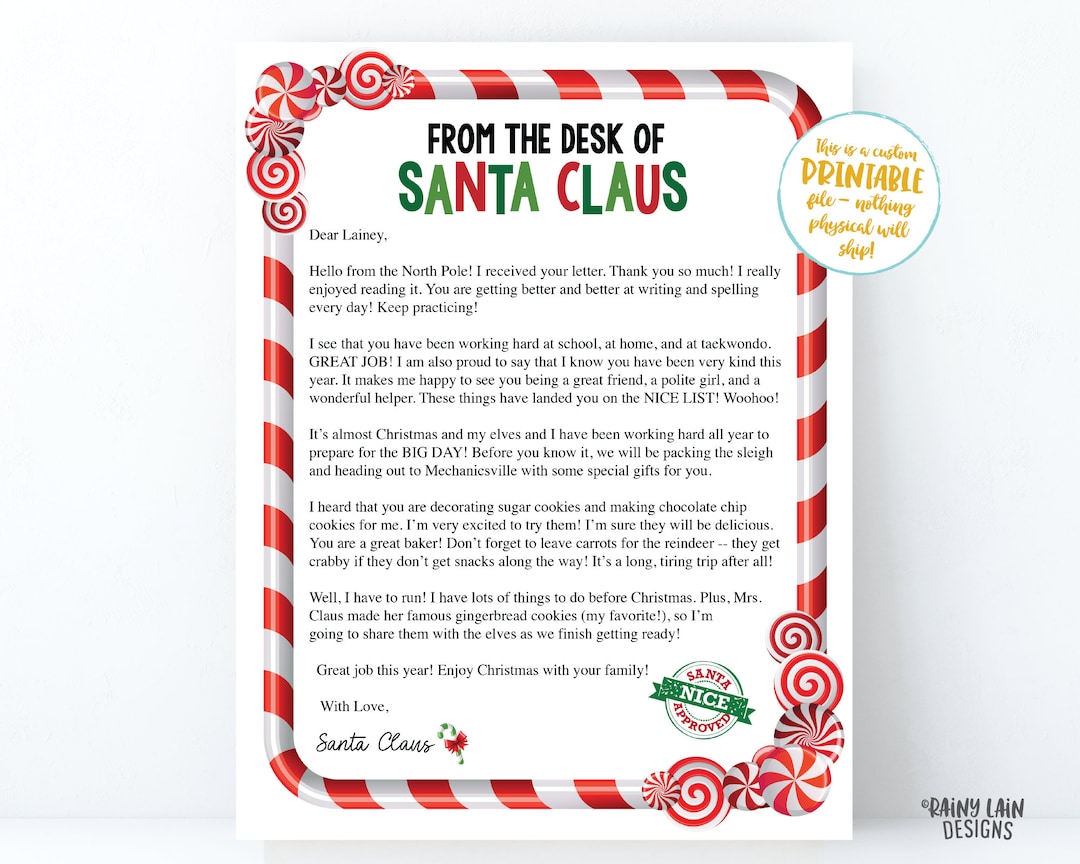 Letter From Santa, Editable Santa Letter, Nice List Letter, Christmas ...