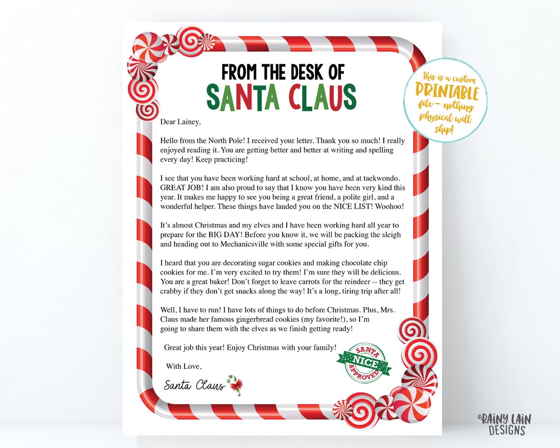Letter From Santa, Editable Santa Letter, Nice List Letter, Christmas ...