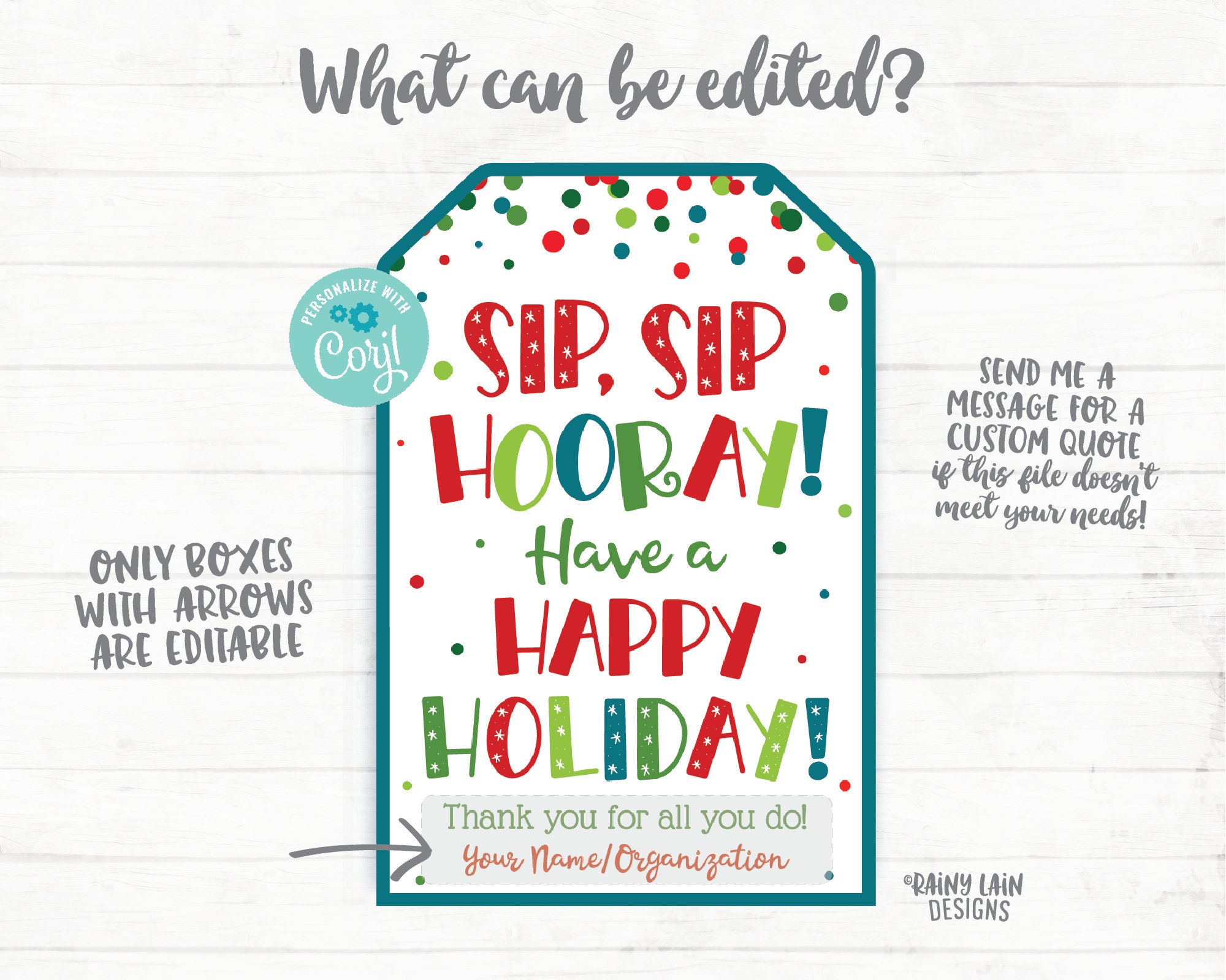 Sip Sip Hooray Have a Happy Holiday Tag Christmas Gift Tag Co-worker ...
