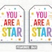 You Are a Star Gift Tag Printable Appreciation Gift Tag, Employee Co ...