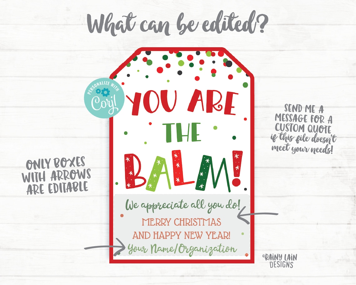 You Are the Balm Christmas Gift Tag Holiday Tags Chapstick Lip - Etsy