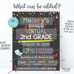 First Day of Virtual Kindergarten Sign, Virtual School Sign Editable ...