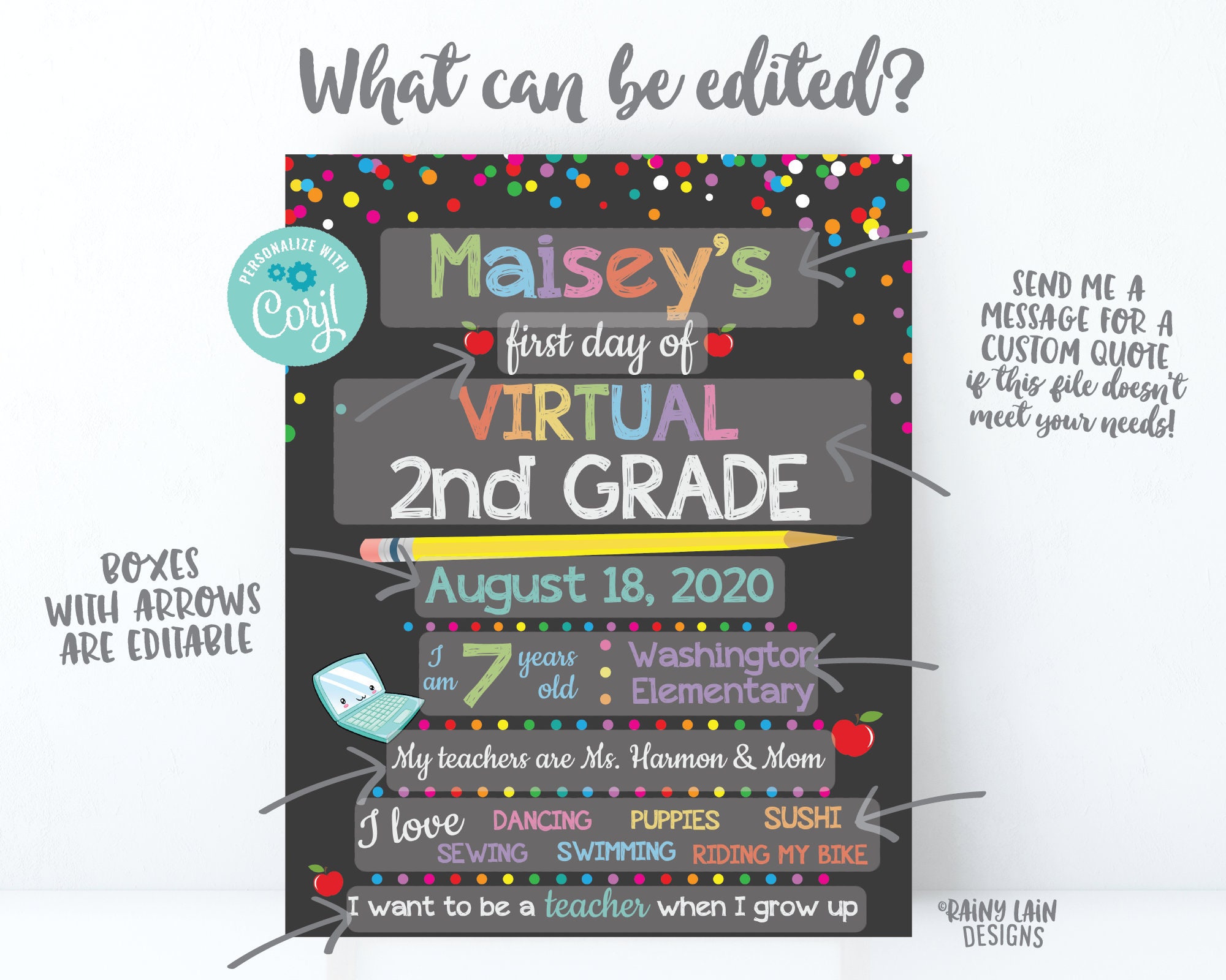 First Day of Virtual Kindergarten Sign Virtual School Sign | Etsy