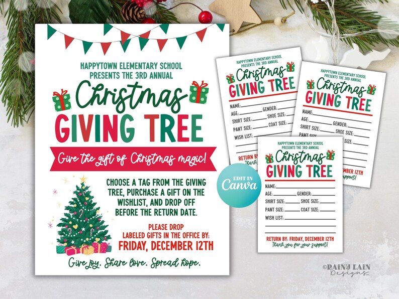 Christmas Giving Tree Gift Tag, Angel Tree Flyer, Editable in Canva - Etsy