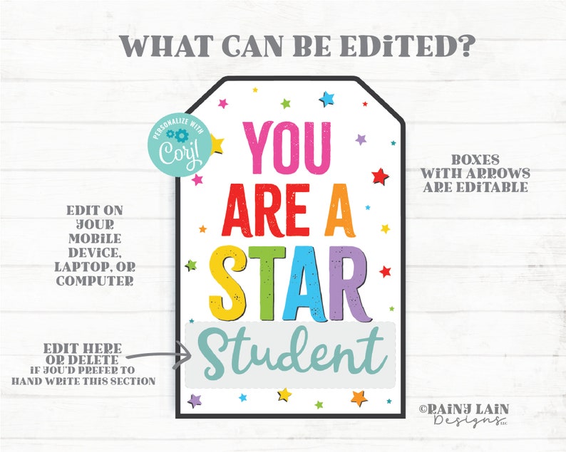 You Are a Star Gift Tag Star Student Editable Appreciation Employee Co ...