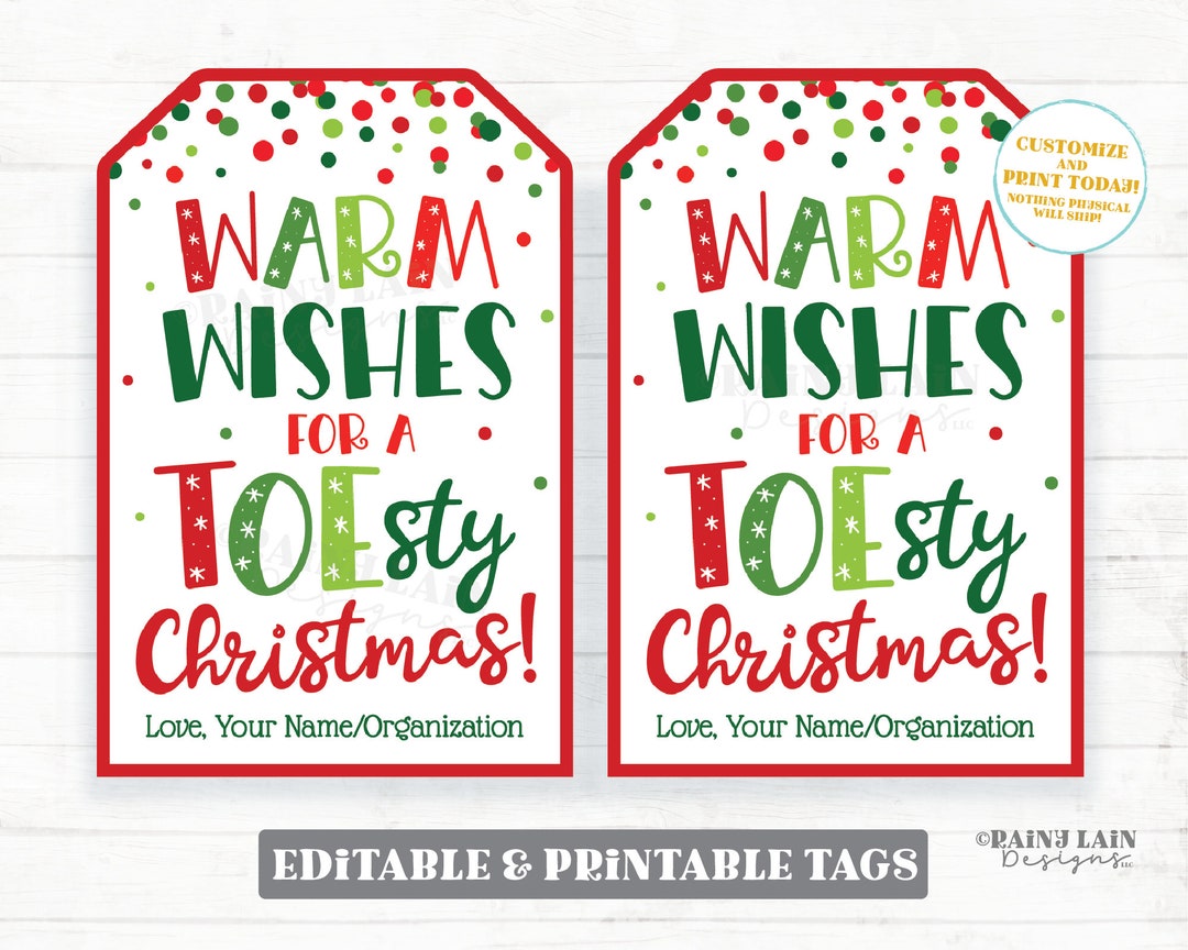 Warm Wishes for a Toe-sty Christmas Tag Fuzzy Socks Gift Cozy Toesty ...