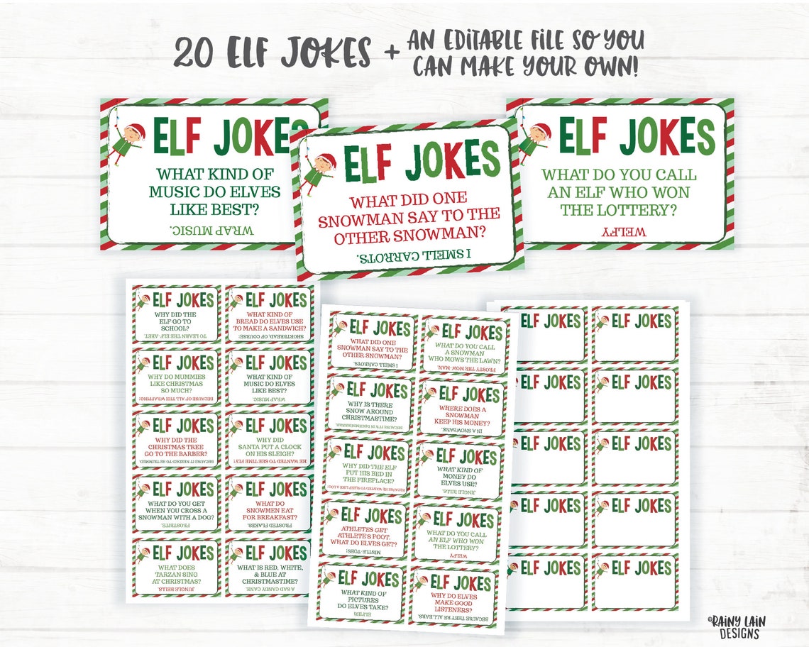 Elf Jokes, Elf Notes, Elf Printables, Editable Elf Jokes, Printable Elf ...