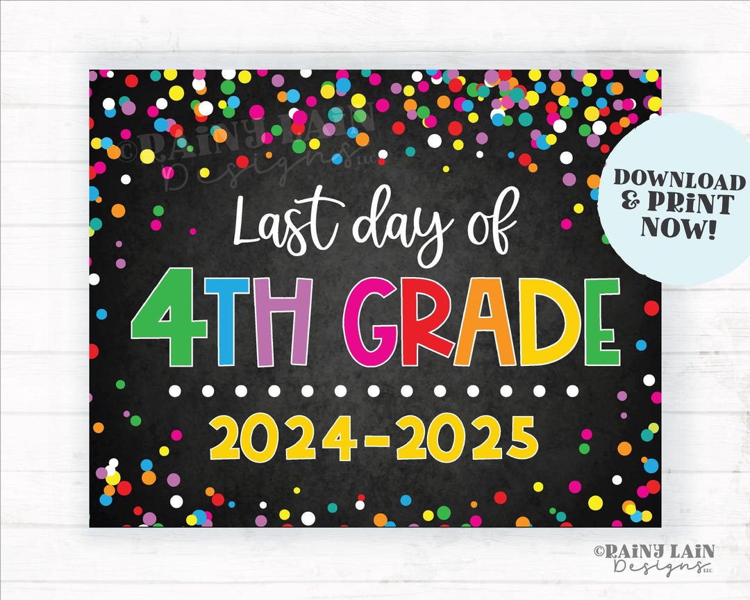 Last Day of 4th Grade Sign Last Day of Fourth Grade Last Day of School ...