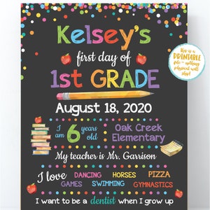 Printable first day of school chalkboard Editable 1st day of | Etsy