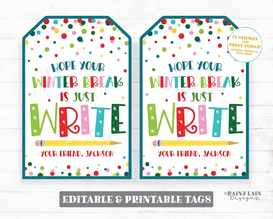 Holiday Pencil Gift Tag Winter Break Just Write Christmas Pencil Tags ...