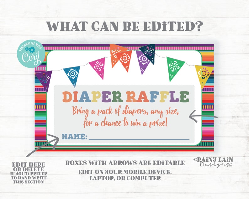 Fiesta Diaper Raffle Inserts, Serape and Papel Picado, Printable ...