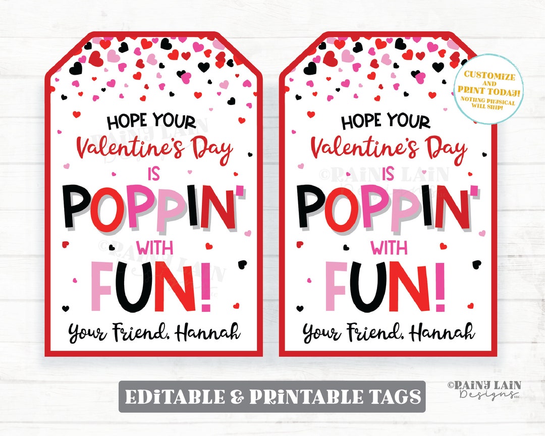 Poppin With Fun Tag, Pop Fidget Toy Valentine Pop Gift Tag, Popcorn ...