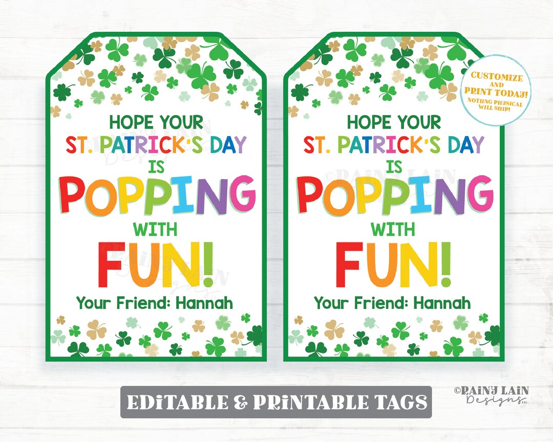 St. Patrick's Day Popping With Fun Tag Pop Fidget Toy Pop Gift Tag ...