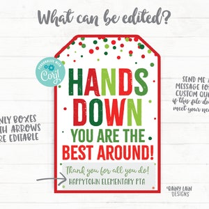 Hands Down You're the Best Around Tag Christmas Sanitizer Gift Tag ...