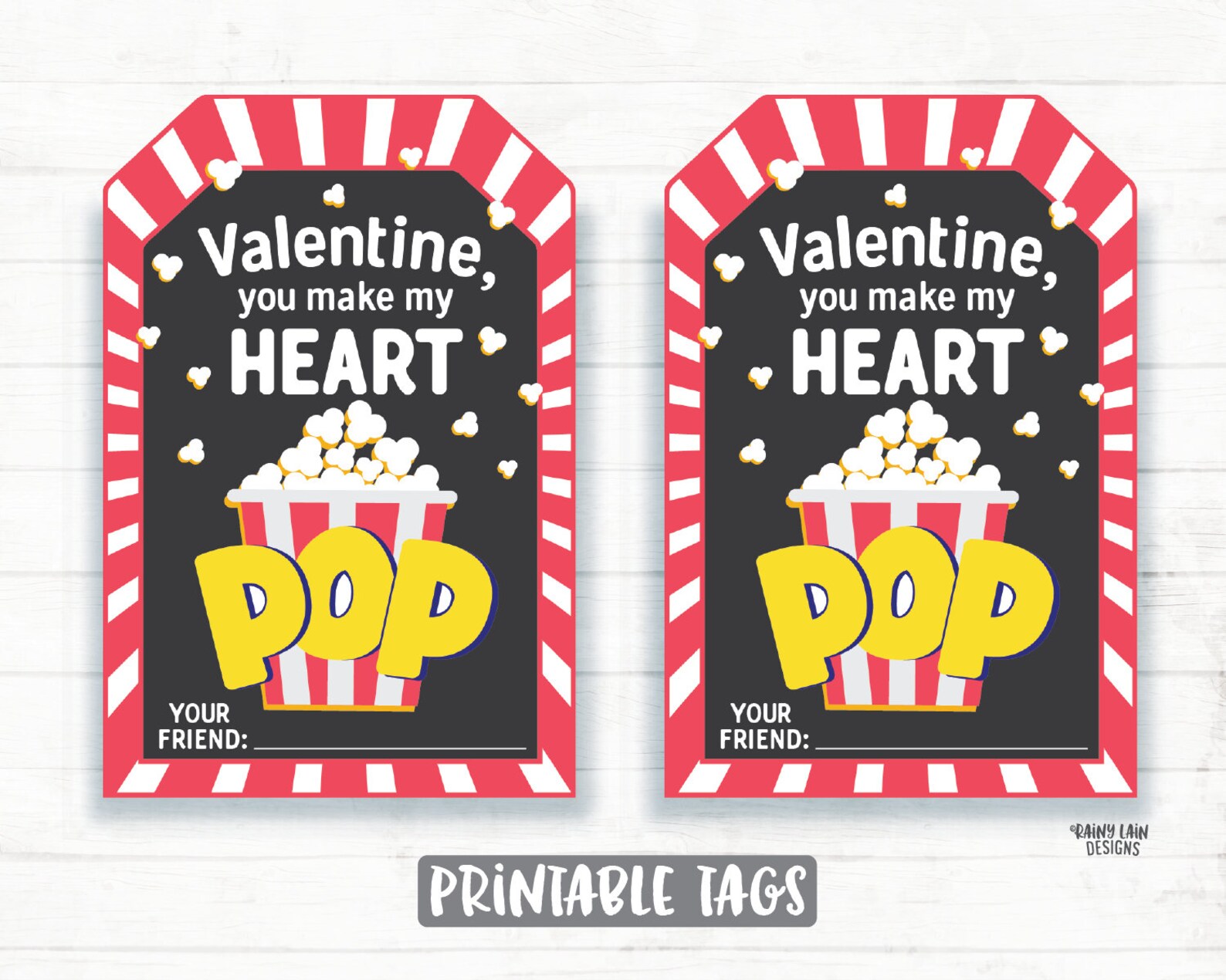 Popcorn Valentine You Make My Heart Pop Valentine Tags | Etsy