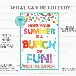 I Hope Your Summer is a Bunch of Fun Tags End of School Year Gift Tags ...