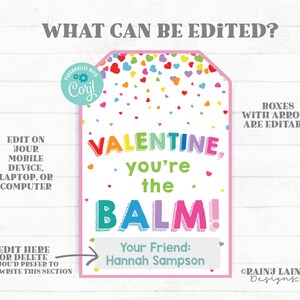 You're the Balm Valentine, Lip Balm Valentine Tag, Chapstick Valentine ...