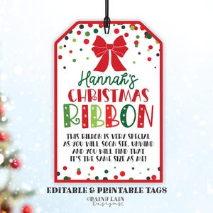Editable Christmas Ribbon Ornament Tag Template, Height Ribbon Keepsake ...