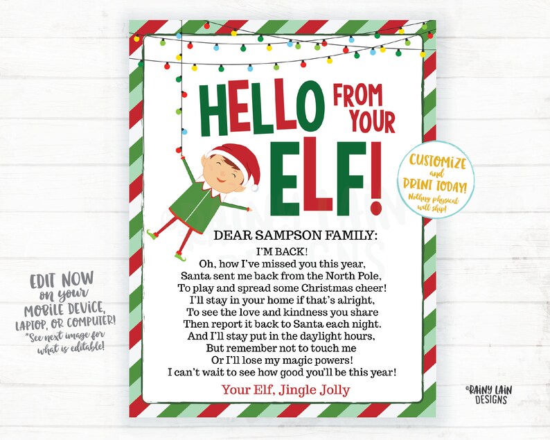 Hello From Your Elf Elf Hello Letter Christmas Elf Letter | Etsy