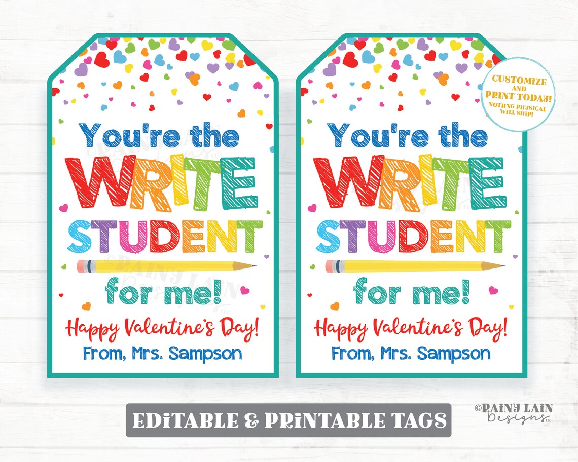 Pencil Valentine Tags Write Student for Me Write Valentine | Etsy