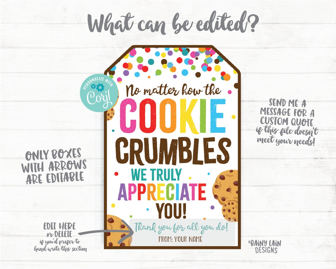 No Matter How the Cookie Crumbles Tag We Appreciate You Gift | Etsy