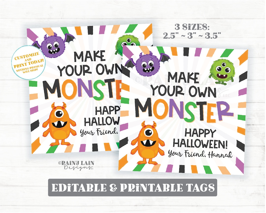 Editable Make Your Own Monster Tag Printable Halloween Favor, Party ...