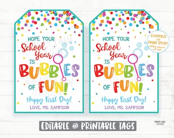 First Day of School Bubbles Gift Tags I Am Bubbling With - Etsy