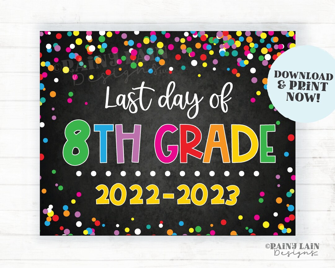 Last Day of 8th Grade Sign Last Day of Eighth Grade Last Day of School ...
