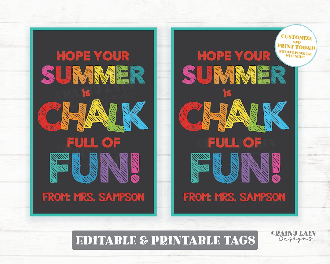 Chalk Full of Fun Tags Summer Gift End of School Year Favor Preschool ...