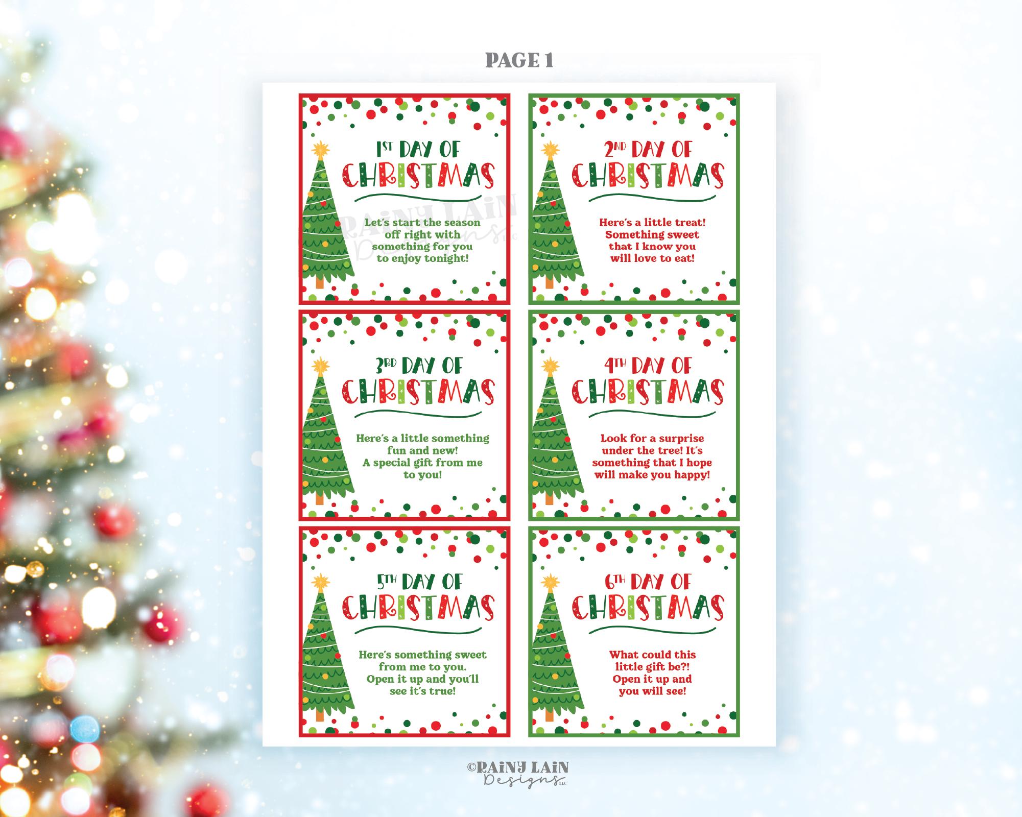 12 Days of Christmas Gift Tags, Editable Printable Cards, Square, Elf ...