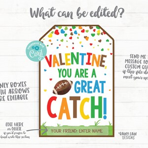 Football Valentine Tag, You're a Great Catch, Printable Kids Valentine ...