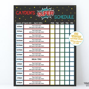 Editable Home School Schedule Superhero Printable Kids Schedule Daily ...