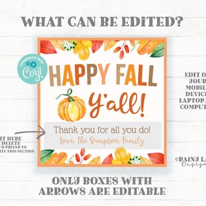 Happy Fall Ya'll Tag Printable Appreciation Gift Tag, Employee Co ...