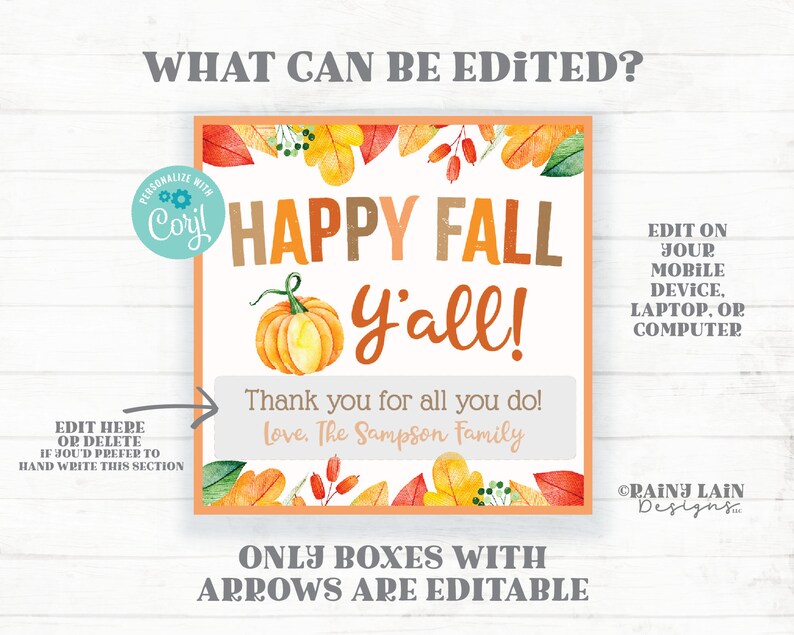 Happy Fall Ya'll Tag Printable Appreciation Gift Tag, Employee Co ...