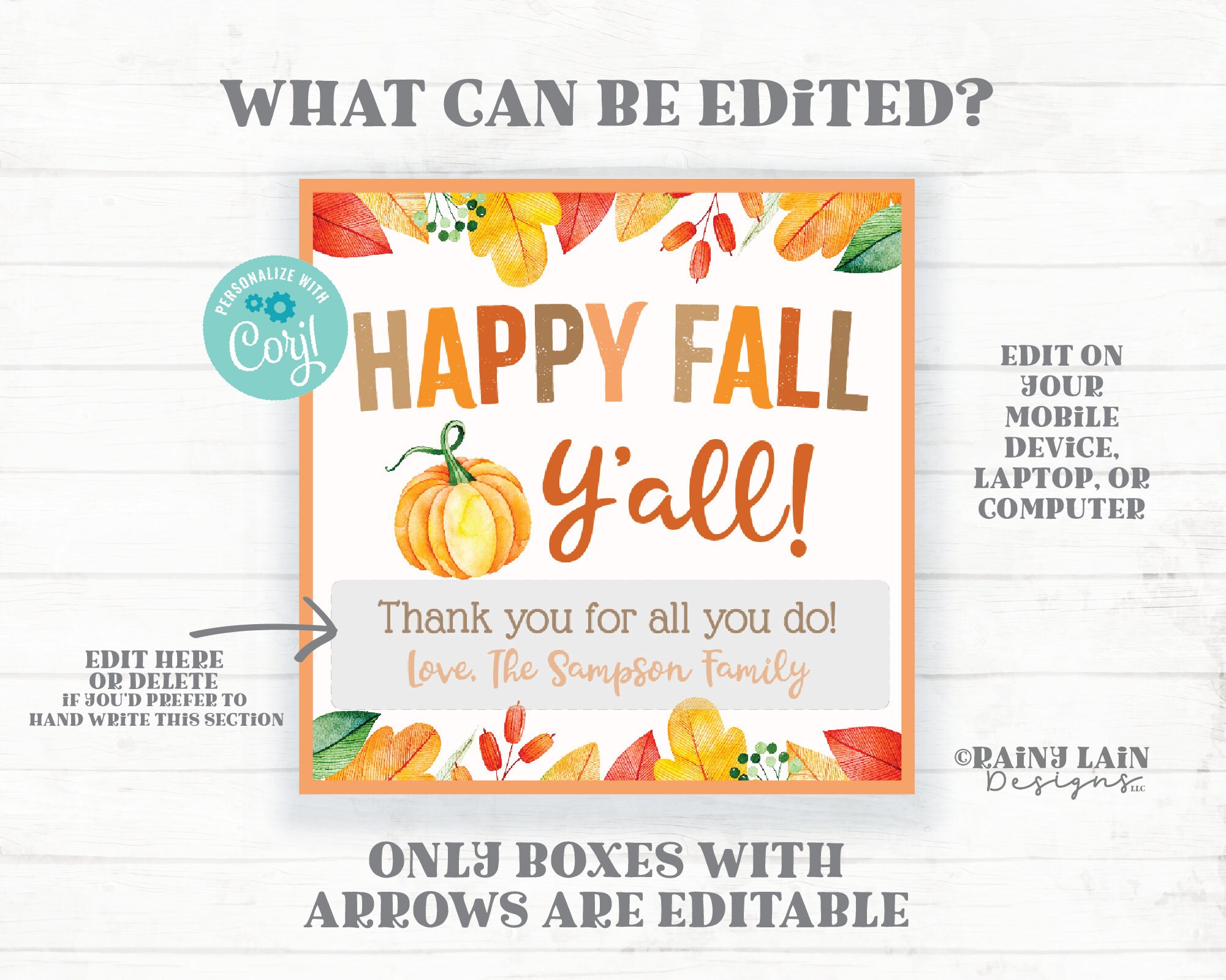Happy Fall Ya'll Tag Printable Appreciation Gift Tag, Employee Co ...