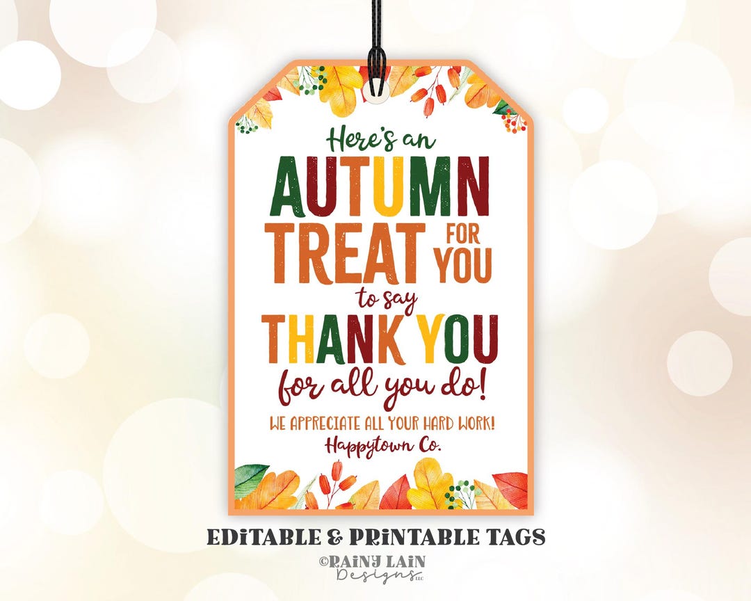 Autumn Treat Thank You Tag Fall Appreciation Gift Tags Thanksgiving ...