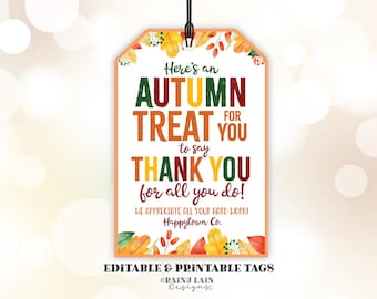 Fall Treat Tag Fall Thank You Tag Fall Appreciation Gift Tags ...