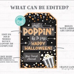 Halloween Popcorn Gift Tag, Editable Appreciation Pop by to Say Happy ...