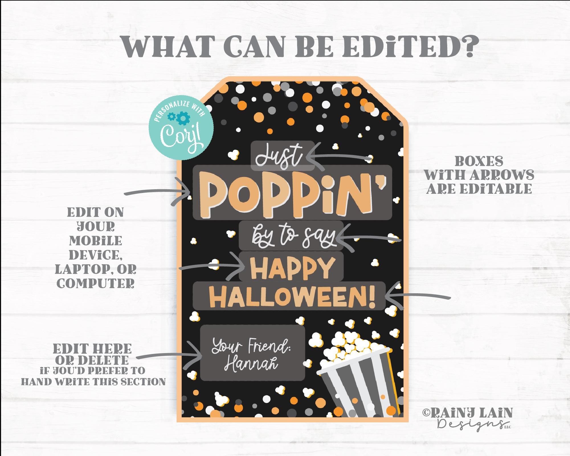 Halloween Popcorn Gift Tag, Editable Appreciation Pop by to Say Happy ...