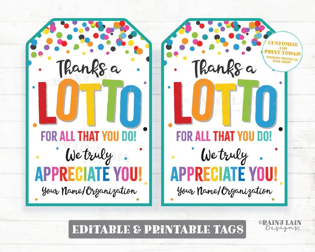 Thanks a Lotto for All You Do Tag Lottery Gift Tag Staff Teacher ...