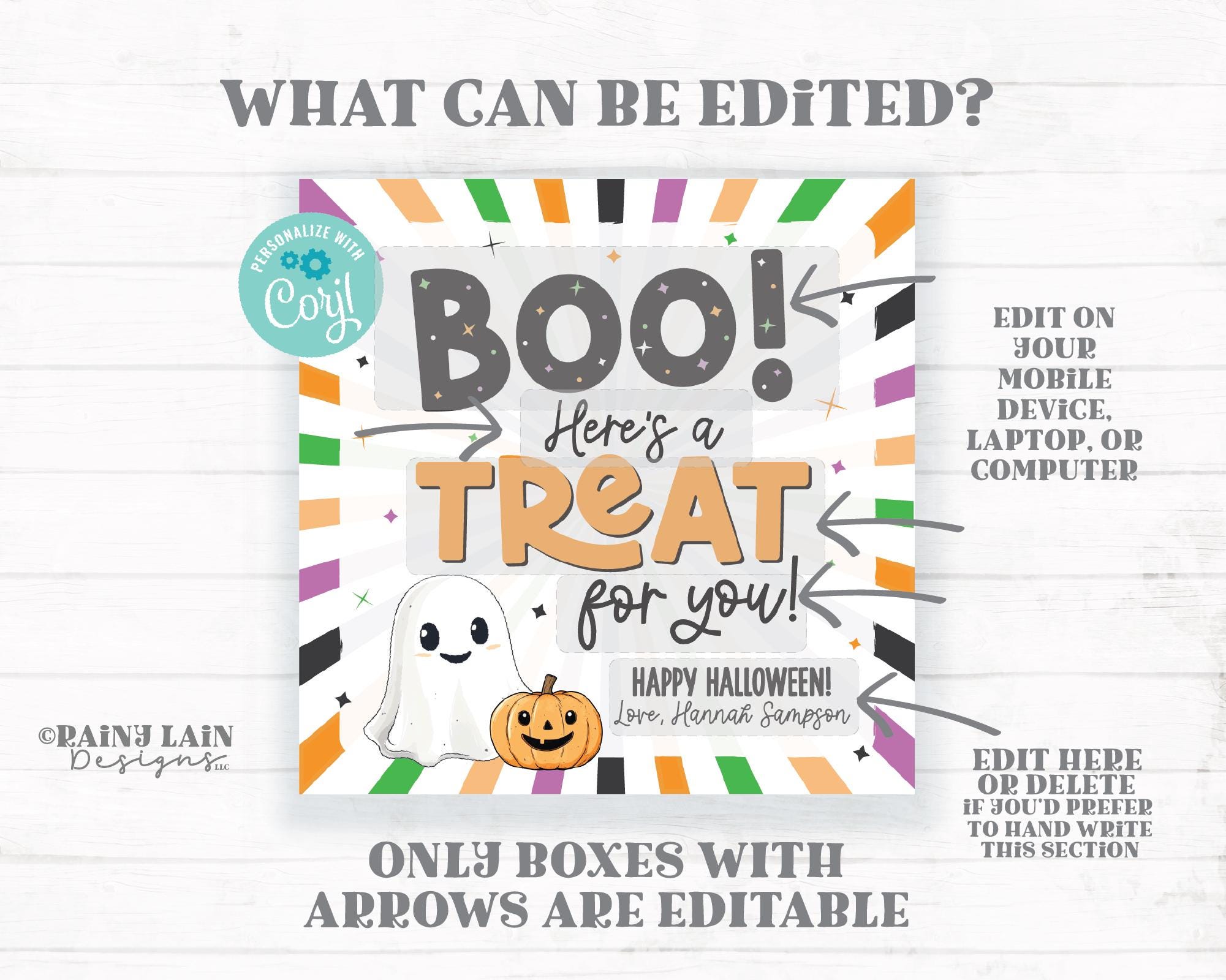 Editable Halloween Tag, Boo Here's a Treat for You Favor Trick or Treat ...