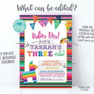 Three-esta Invitation Girl Adios Dos Invitation, 3rd Birthday Fiesta ...