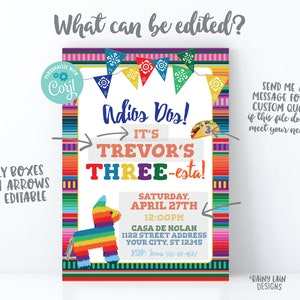 Adios Dos Invitation, Boy Three Esta Invitation, 3rd Birthday Fiesta ...