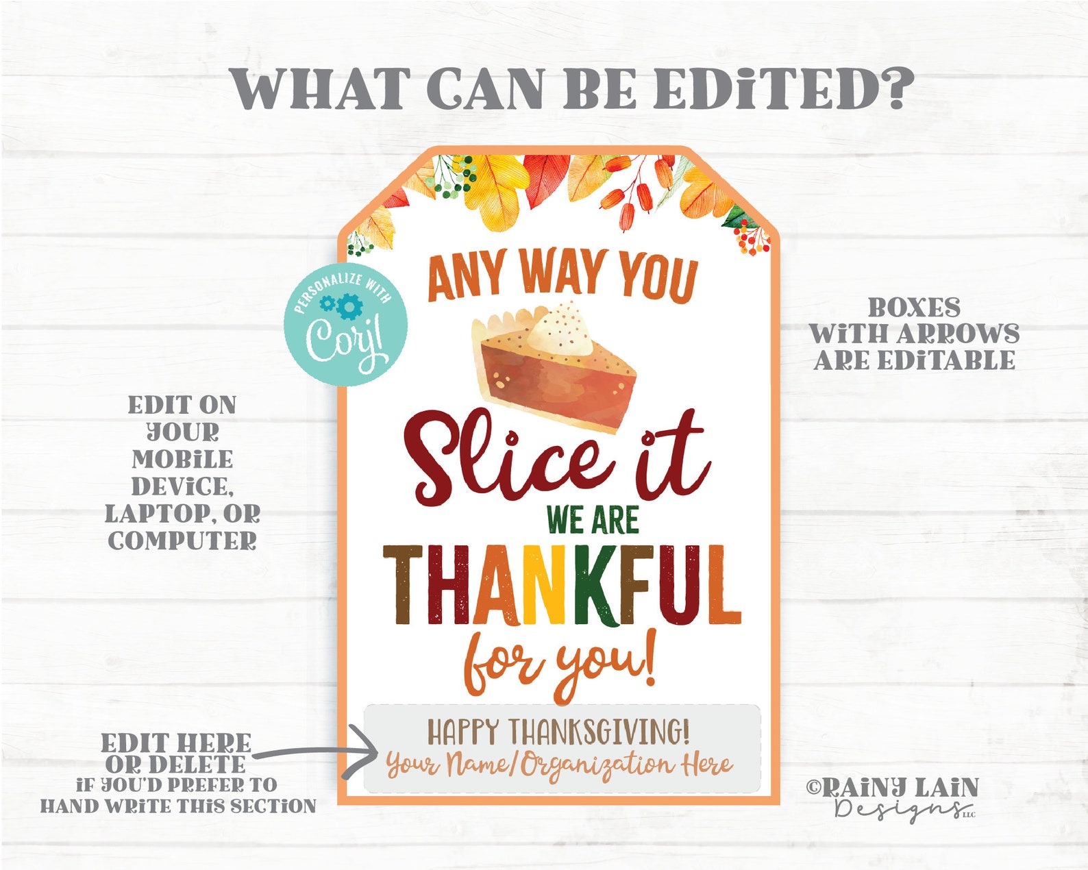 Any Way You Slice It Pumpkin Pie Appreciation Tag Thankful Tag - Etsy