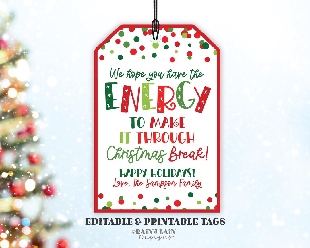 Editable Christmas Battery Gift Tag, Energy to Get Through Christmas ...