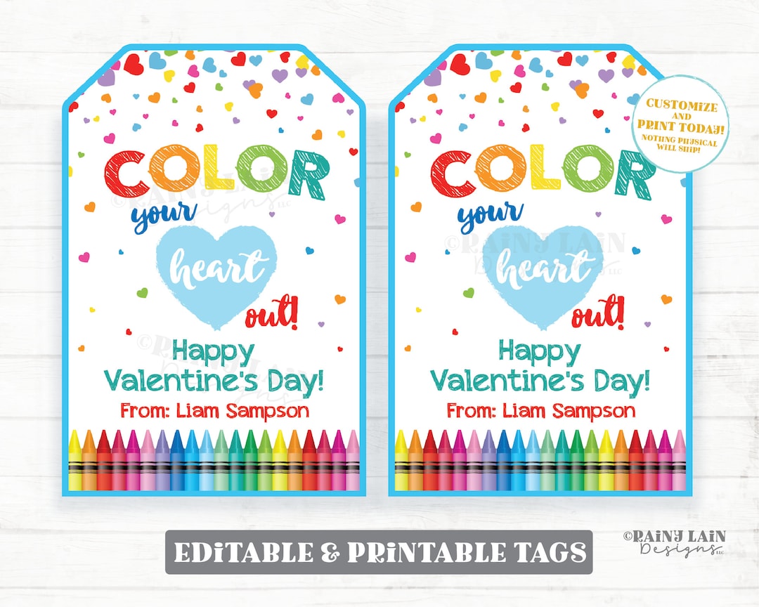 Color Your Heart Out Valentine's Day Tag, Coloring Book Crayon ...