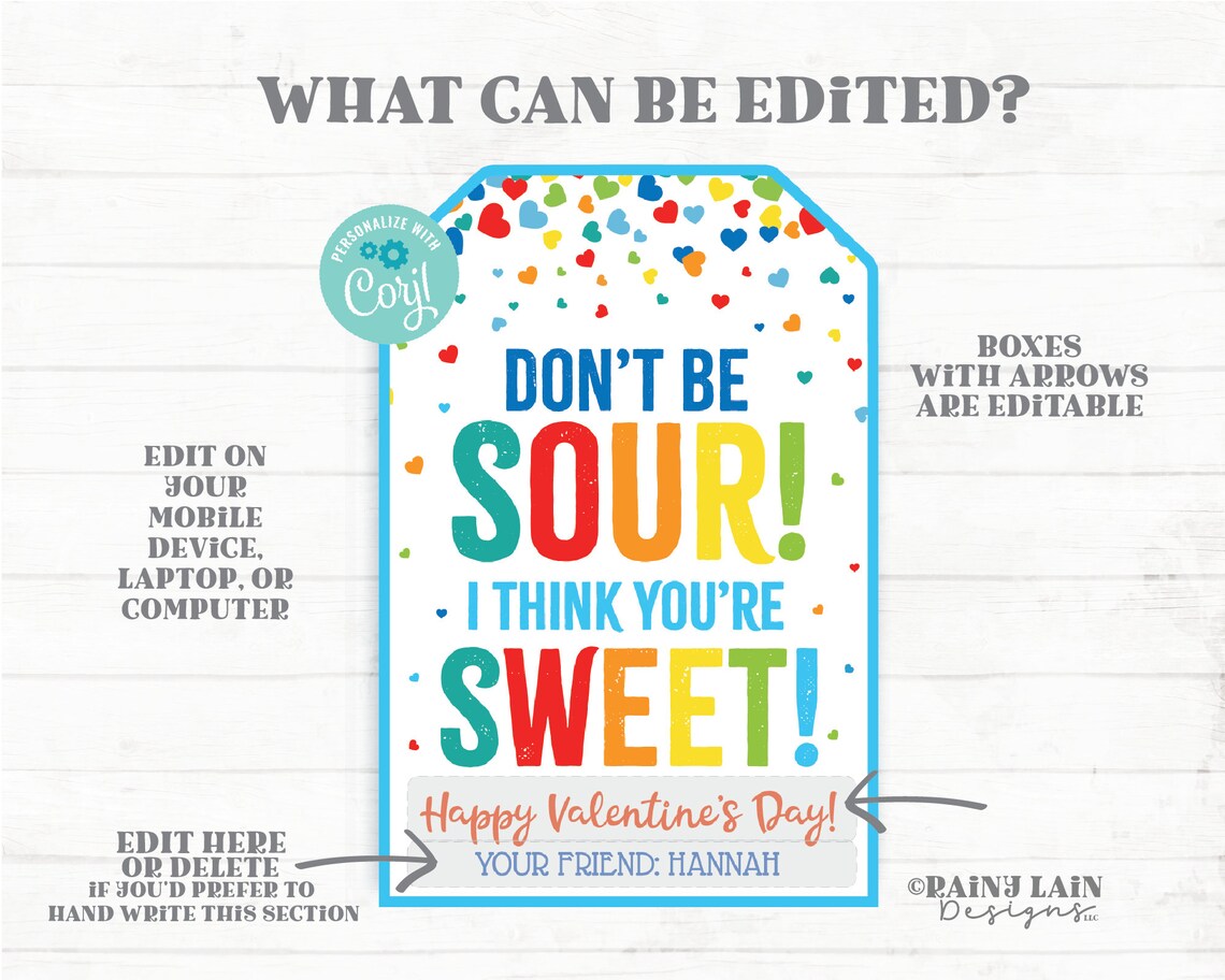 Don't Be Sour I Think You're Sweet Valentine Tag Sweet | Etsy